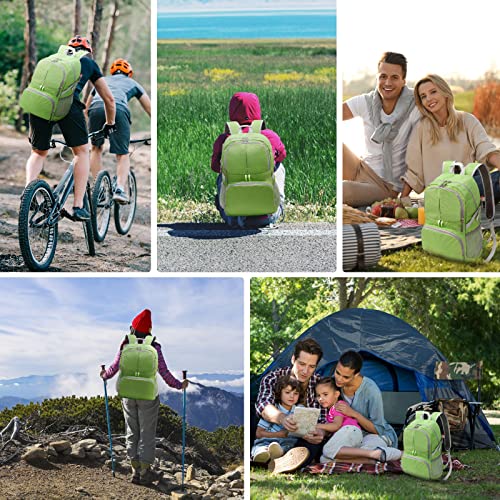 30L Green Lightweight Foldable Large Capacity Backpack for Men and Women - Waterproof Backpack for Travel Sports, Outdoors, Camping and Hiking - Adjustable Shoulder Straps and Multiple Compartments