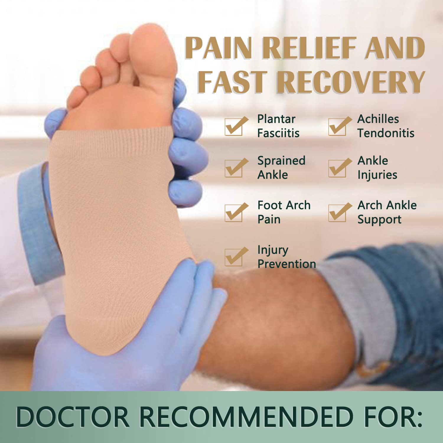 2 Pack Ankle Brace Compression Sleeve 8-15 mmHg Open Toe Сompression Socks Women&Men for Swelling,Plantar Fasciitis,Sprain Beige S/M