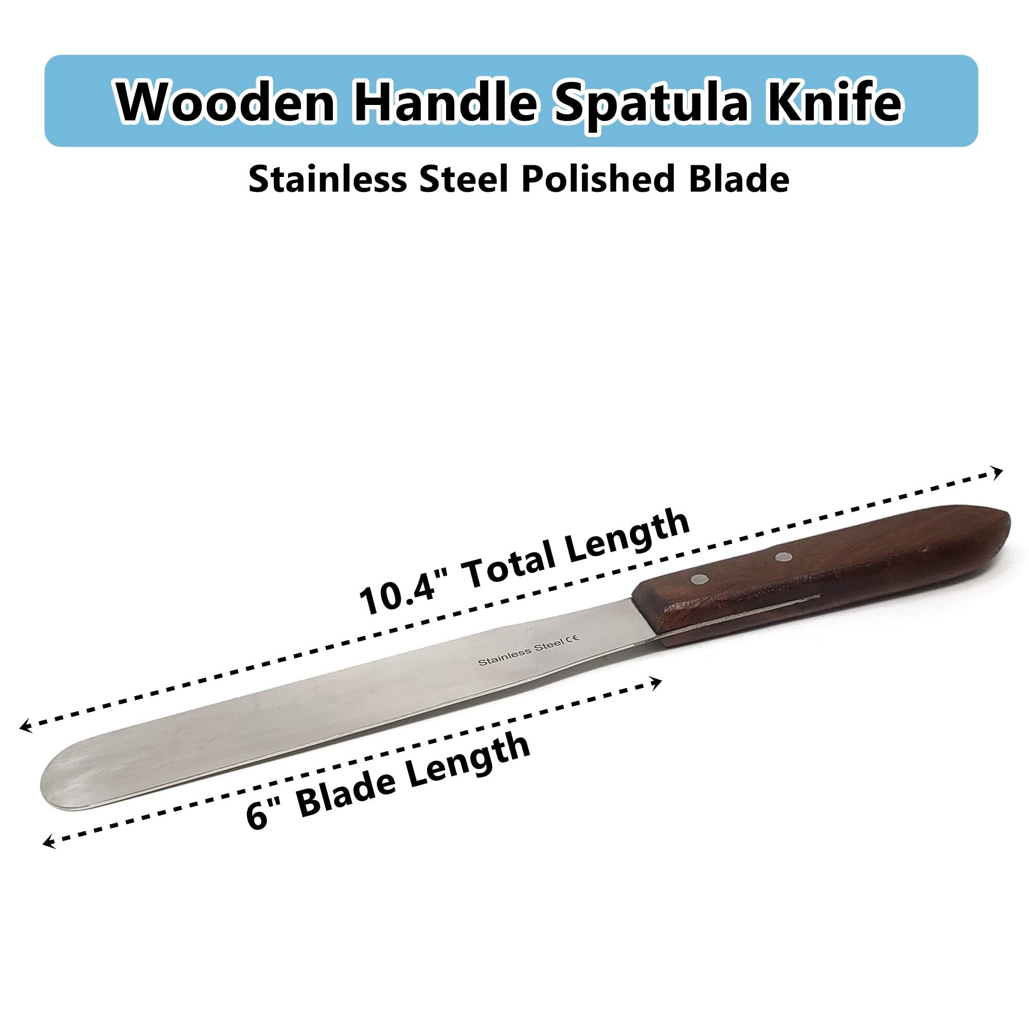 A2Z-WHS6 Stainless Steel Lab Spatula with Wooden Handle, 6" Blade, 1" Blade Width, 10.4" Total Length