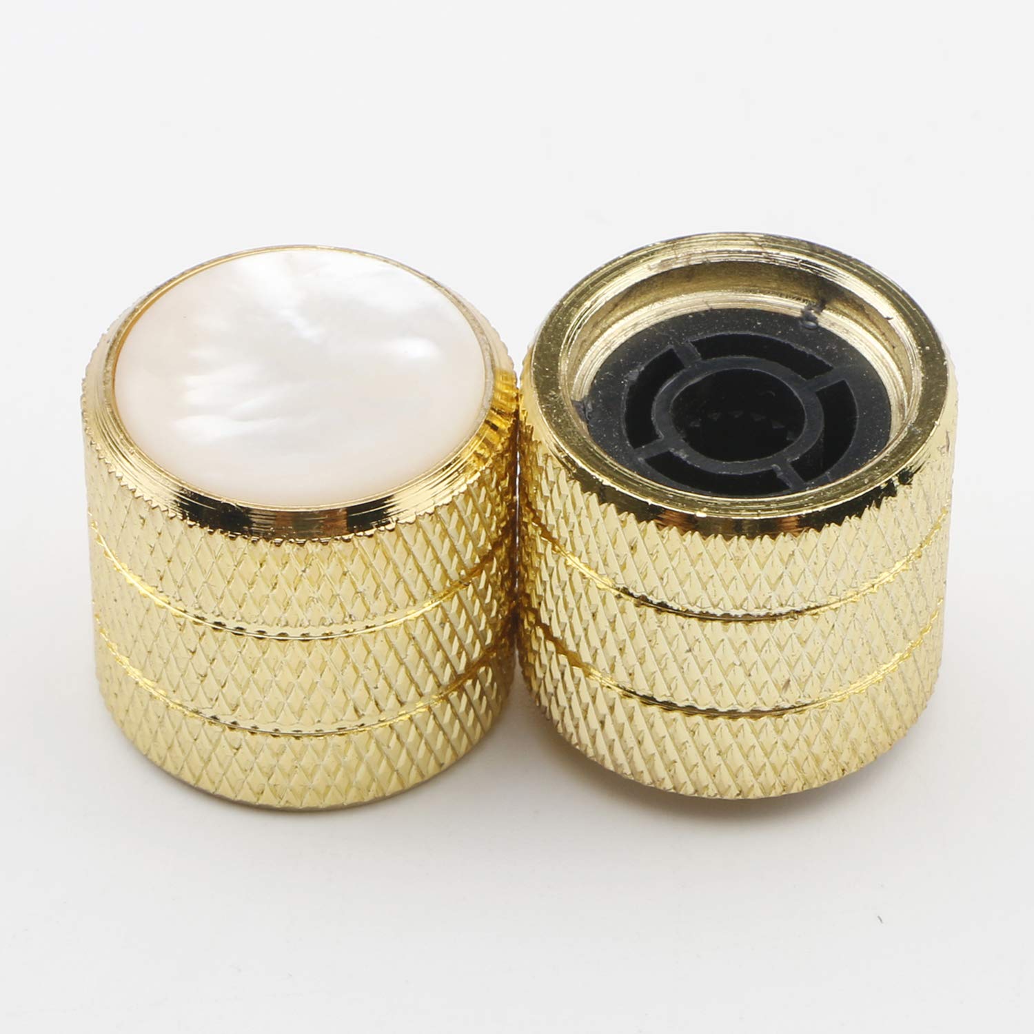 3 X Guitar Metal Volume Tone Dome Knobs 6mm Knurling Shaft Speed Control with Pearl White Top Gold