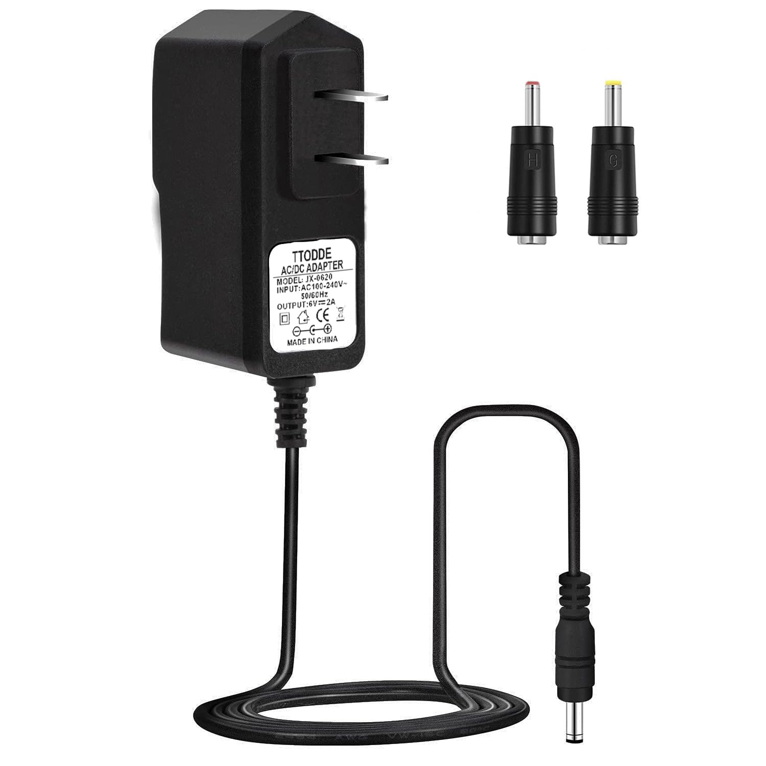 TTODDE AC/DC Adapter 6V 2A 1.5A 1A 0.5A Adapter Power Supply 6V Power Cord 12W 100-240V 50-60Hz with 3.5 x 1.35mm/5.5 x 2.5mm DC Plug Compatible 6 Volt 200ma 300ma 500ma 800ma and More DC 6V Devices
