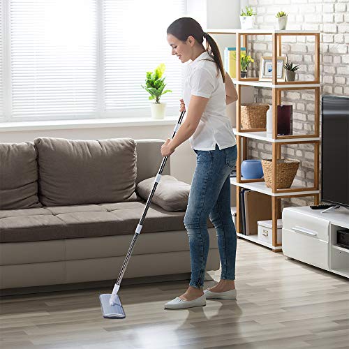 CQT Commercial Flat Microfiber Floor Mop Cleaning System 18" Inch Wet Dry and Dust Hardwood with 4 Washable Pads Cleaner for Laminate Tile Stainless Steel Handle and Extension (PT12-WET)