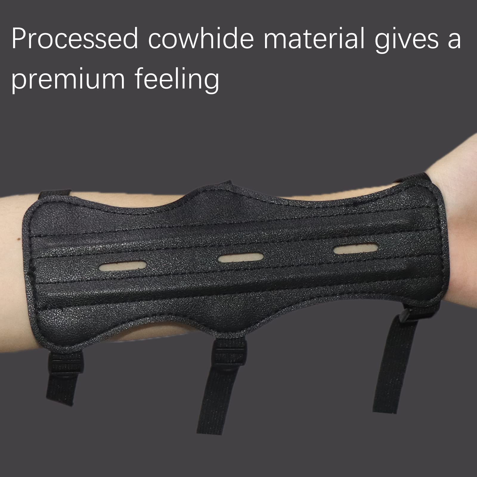 2 Pack Archery Arm Guard Leather Forearm Protector Adjustable Bow Arm Protector Armguard for Hunting with 3-Strap Buckles