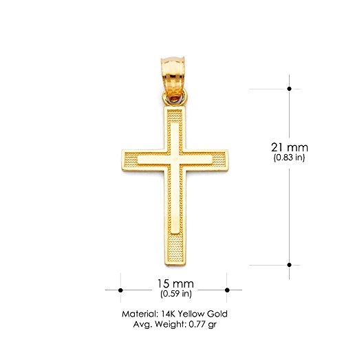 14K Yellow Gold Cross Charm Pendant with 0.9mm Wheat Chain Necklace - 24"