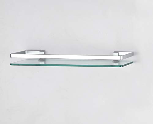 Danya B. Floating Wall Mount Tempered Glass Bathroom Shelf with Brushed Chrome Rail - Clear