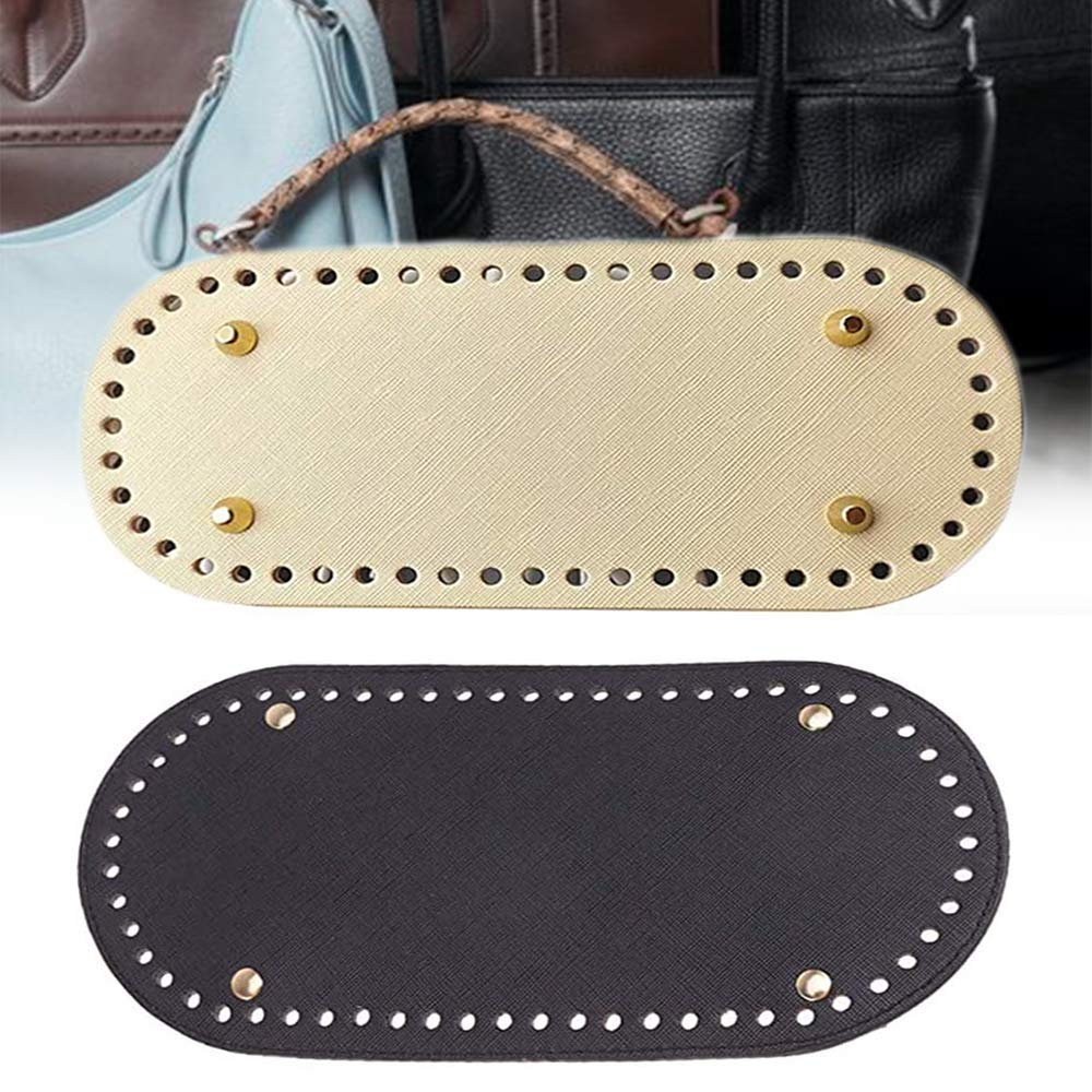 2 Pcs Oval Long Bag Bottom PU Leather Handbag Bottom Crochet Bag Bottom for Knitting Bag Handbag DIY Shoulder Crossbody Bags Accessories