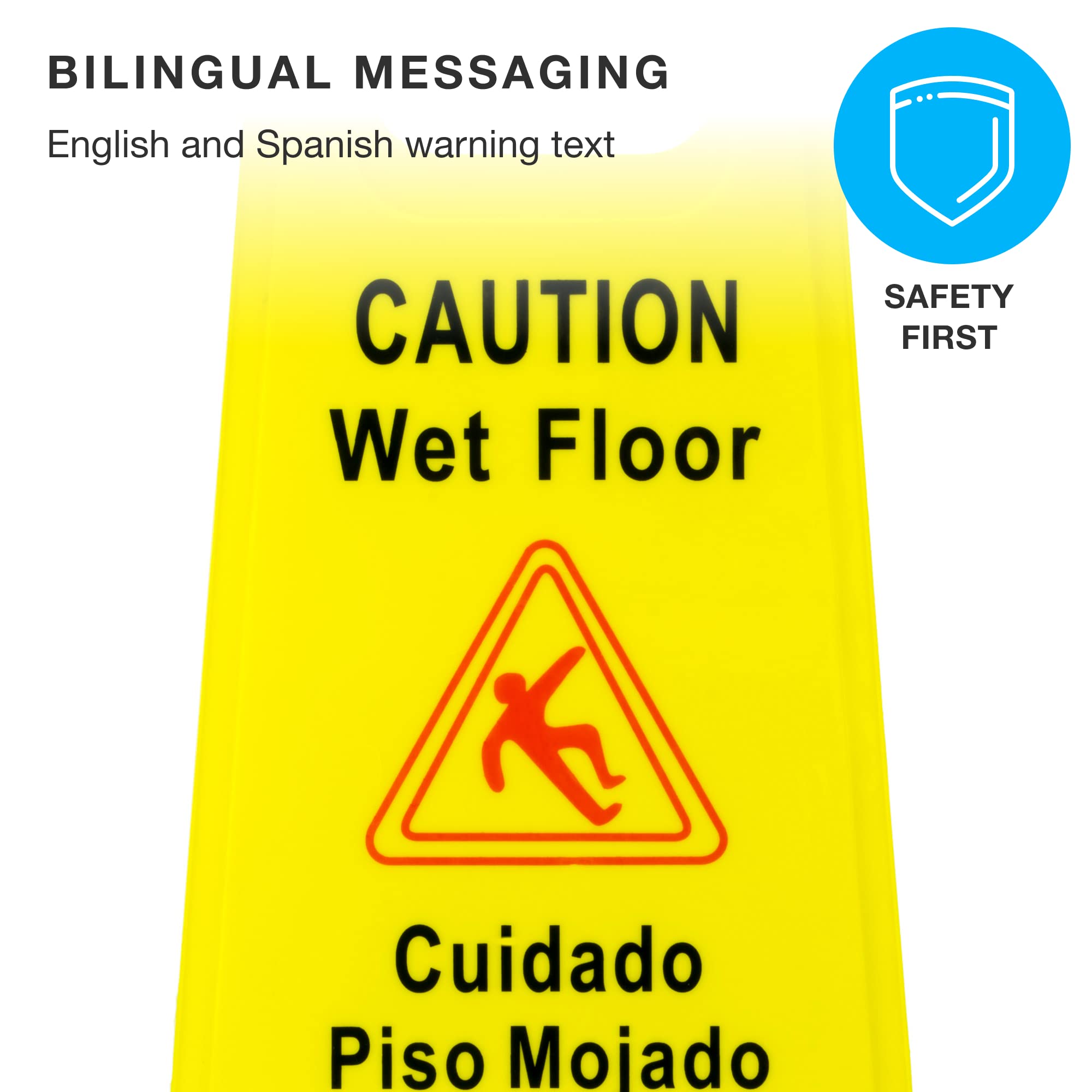 Bolthead Industrial Caution Wet Floor Signs | 2-Sided Bilingual Warning, Piso Mojado | Slip & Fall Accident Prevention | 3 Pack