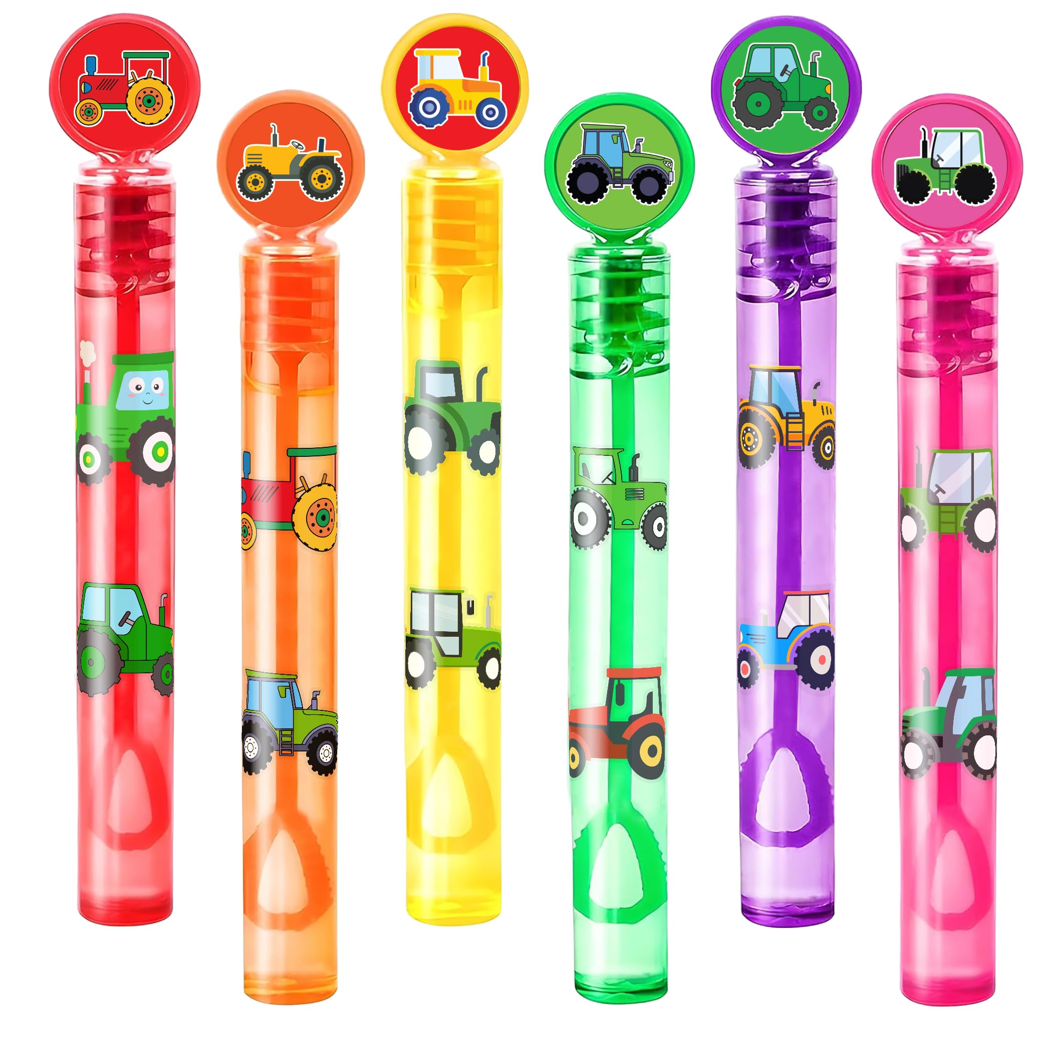 24PCS Tractor DIY Bubble Wands Party Favor 96PCS Stickers for Goodie Bag Fillers Pinata Stuffers, Mini Bubble Bulk Farm Birthday Party Supplies Toys Gifts Class Prizes Toddlers Boys Girls