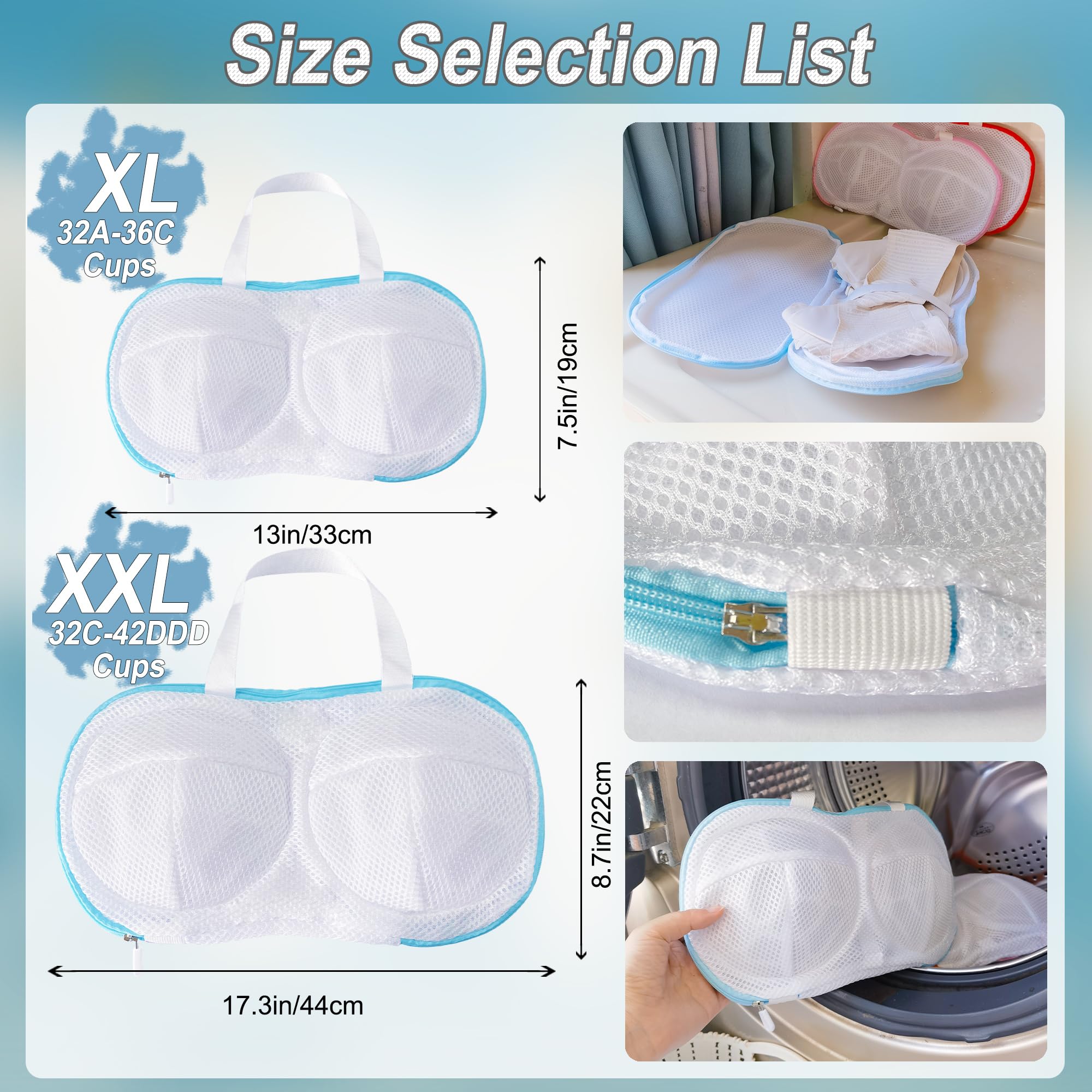 2 Pcs Bra Wash Bags for Laundry - Lingerie Mesh Bag Set Underwear Brassiere for Washing Machine With Zipper for Women Delicates Pink (32C-42DDD Cup)
