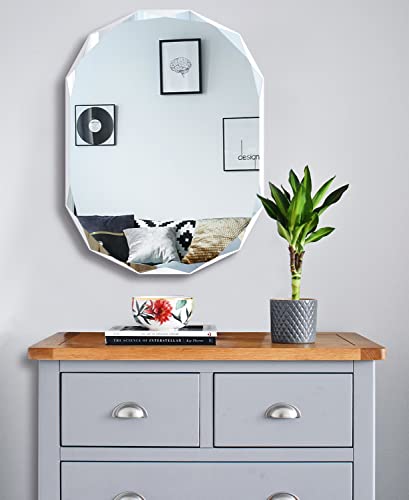 Frameless Scalloped Wall Mirror for Bathroom - Rectangle 20'' X 28'' X 1" Beveled Edge Frameless Rectangle Bathroom Mirror for Wall
