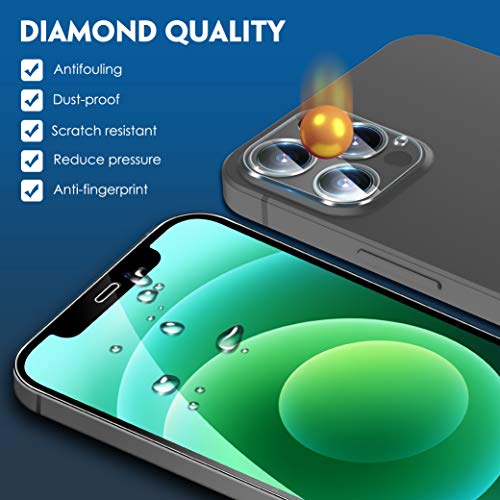 UniqueMe [5 Pack] Screen Protector Compatible With iPhone 12 Pro Max 6.7 [Not for iPhone 12 Pro], 3 Pack Clear Tempered glass and 2 pack Camera Lens Protector, [Installation Frame][Precise Cutout]