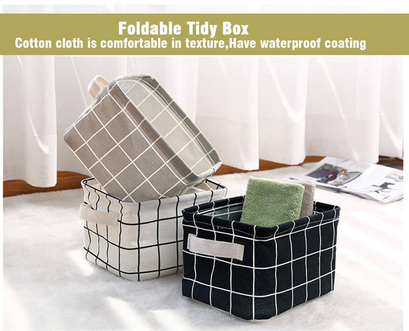 AARAINBOW 3 Packs Storage Basket Bins Canvas Mini Storage Cubes Storage Basket for Makeup, Toys Liners, Books Storage Baskets with Handles for Shelves & Desks(3 Gray)