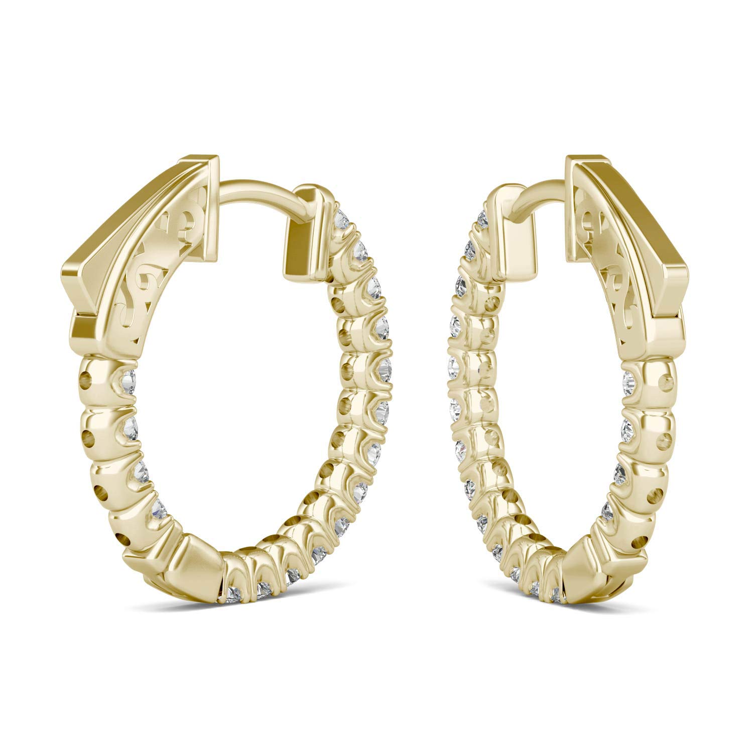 14K Yellow Gold Moissanite by Charles & Colvard 1.7mm Round Hoop Earrings 0.68cttw DEW