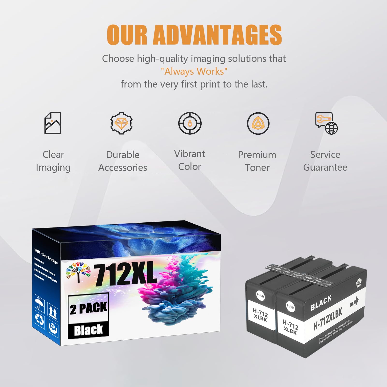 2 Black 712XL Ink Cartridges Replacement for HP 712 712XL Ink Cartridge Compatible for DesignJet T650 T630 T230 T210 Printers