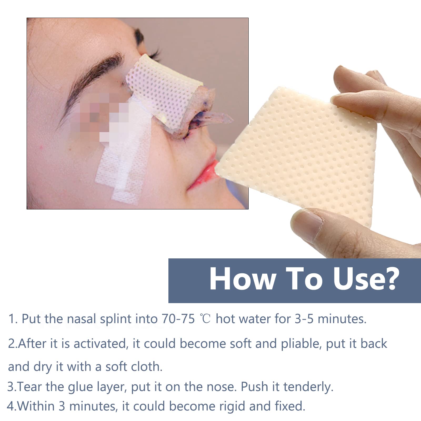 CHOYTONG Thermoplastic Nasal Splints - Nose External Support Protector for Nose Brace Fracture, Rhinoplasty Septoplasty Surgery, ENT, Orthopedic Immobilization,5 PCS (M)