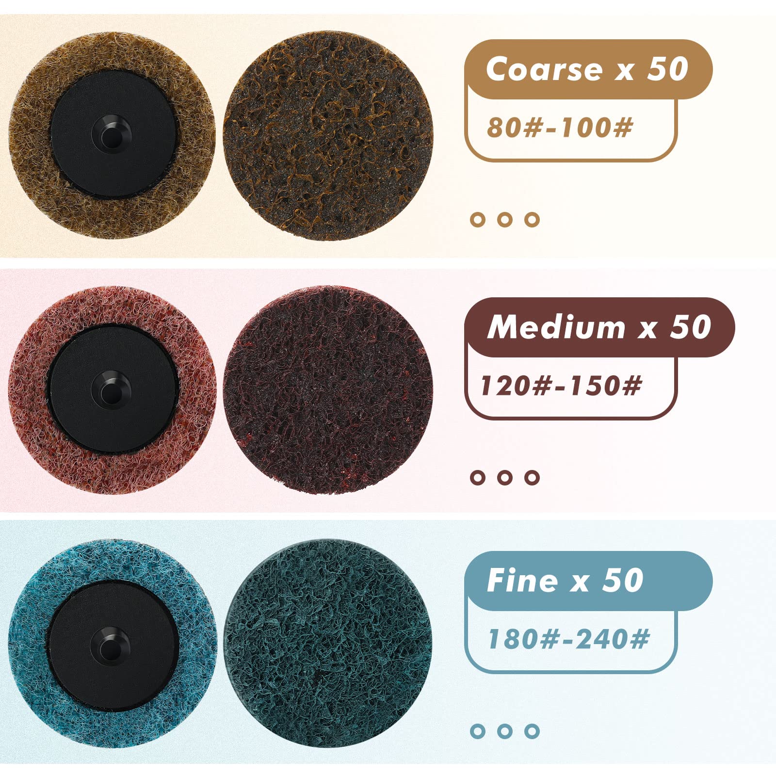 150 Pcs Sanding Discs Set 2 Inch Roll Lock Discs Sanding Pads Die Grinder Accessories Surface Conditioning Discs Fine Medium Coarse for Die Grinder Sanding Disc Surface Grind Burr Polish