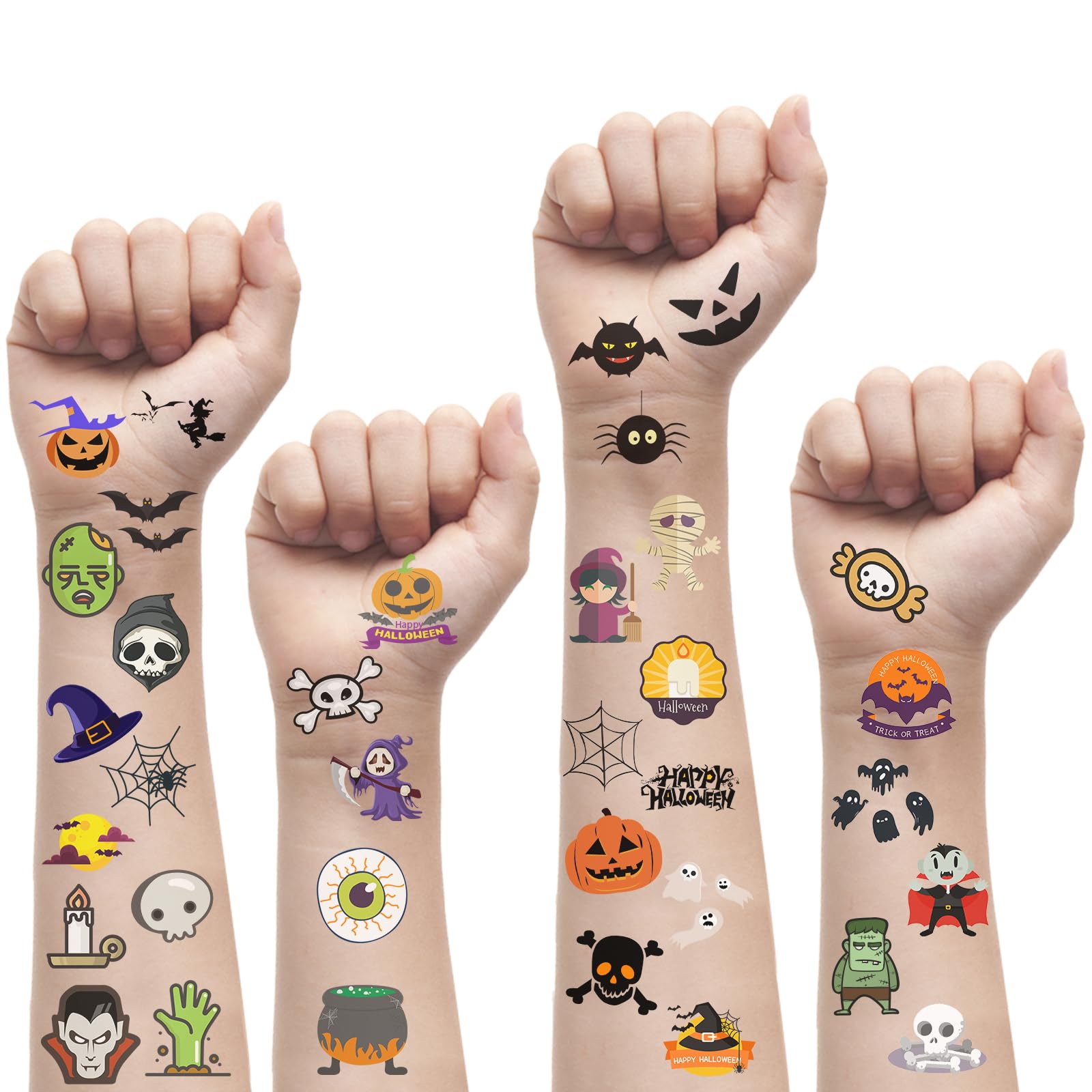 180pcs 60 Designs Halloween Temporary Tattoos for Kids, Children Fake Tattoos Stickers Party Supplies, Pumpkin Lantern Ghost Vampire Tattoo Body Sticker Halloween Party Themed Accessory Decorations