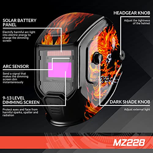 DEKOPRO Welding Helmet Solar Powered Auto Darkening Weld Hood Wide Shade 4/9-13 for TIG MIG ARC Welder Mask