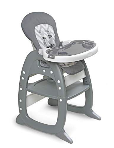 Badger Basket Envee II Baby High Chair with Playtable Conversion – Gray Chevron, 5-Point Harness, Dishwasher Safe Tray, Machine Washable Cushion