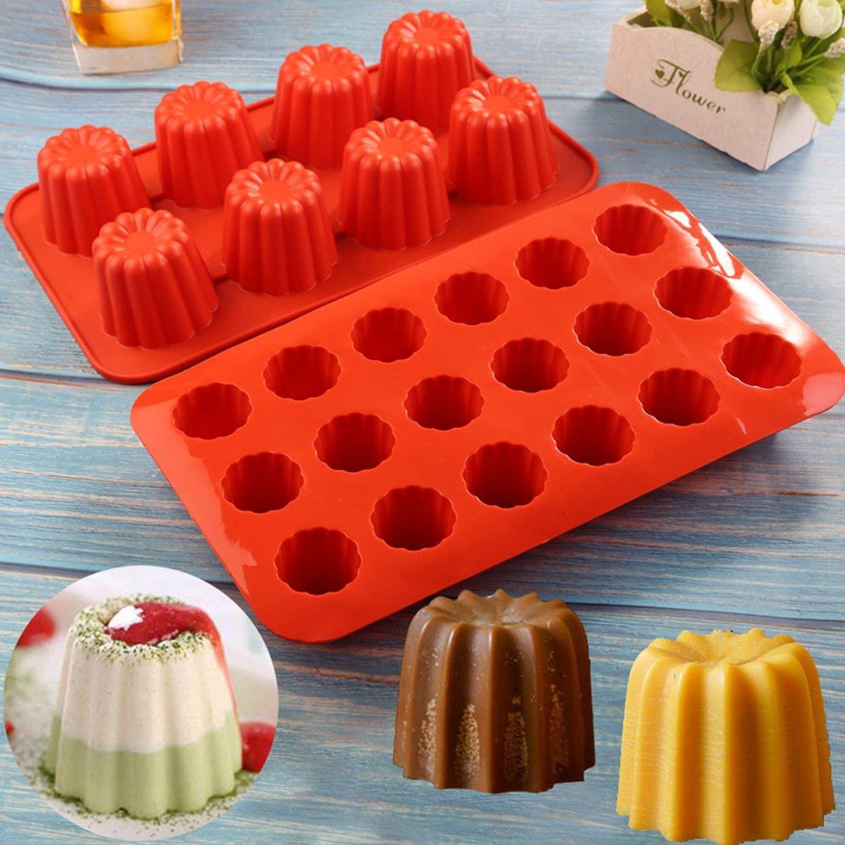 18/ 8 Cavity Round Cylinder Silicone Non-stick Cannele Mould, Muffin Cake Pan Cupcake Silicone Mold Baking Tray for Oven
