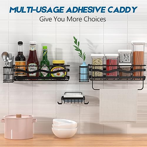 3Free 6 Pack Shower Caddy, Strong Adhesive Shower Organizer with Soap Holders No Drilling Shower Shelves, Rustproof SUS304 Stainless Steel Bathroom Shower Shelf for Inside Shower (Black)