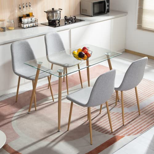 Glass Dining Table Rectangle - Glass Top Dining Room Table, Modern Clear Kitchen Table with Wooden Metal Leg, Rectangular Dining Table for 2 or 4 for Small Spaces Apartment Kitchen or Dining Room
