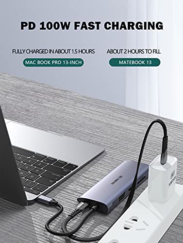 USB C Hub, HANRICO USB-C Laptop Docking Station 11 in 1 Compatible for MacBook Pro/Air, Ipad, MateBook, PC, Flash Drive, Mobile HDD, Phone and More TypeC Devices(USB,PD,HDMI,RJ45,SD,TF,VGA,3.5mm)