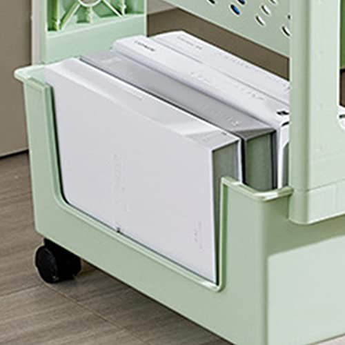 5 Tier Book Rack Storage Bookshelf, Movable Bookshelf Multilayer Capacity Rotatable Removable Plastic Practical Rolling Organization Shelf with Wheel, Bookshelves for Kids Students Study (Green)
