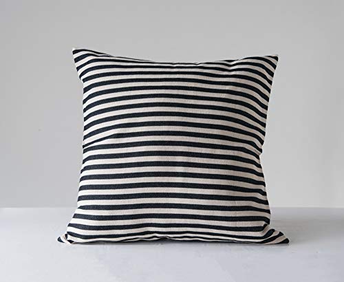 Creative Co-Op Square Cotton Woven Stripes Throw Pillow, Black