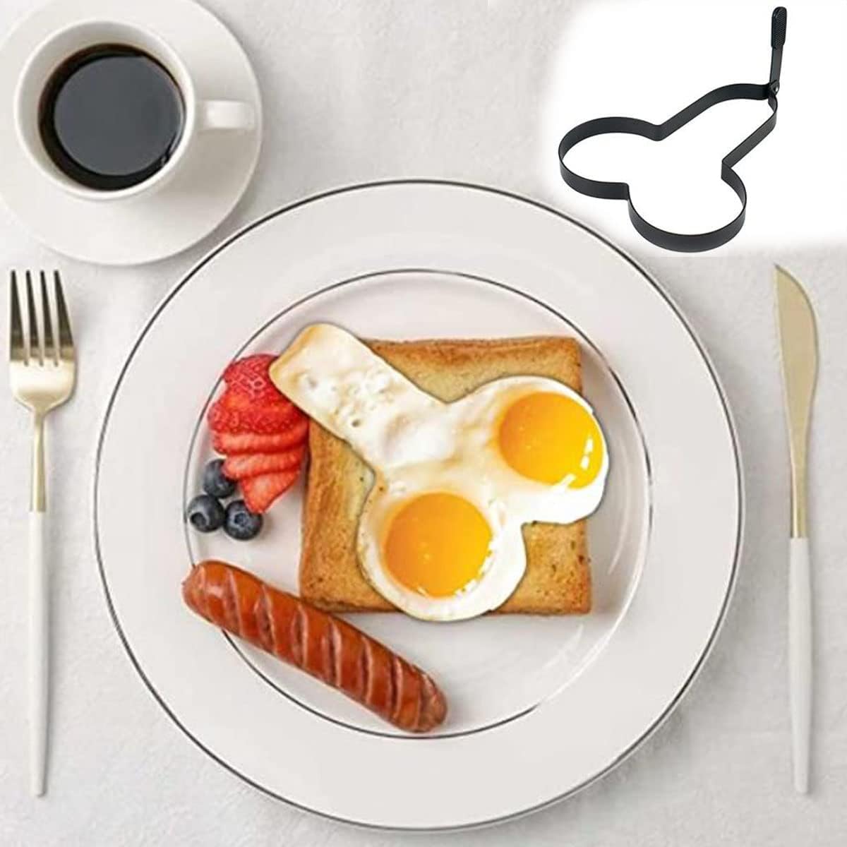1Pc Black Funny Egg Fryer, Stainless Steel Egg Pancake Cooking Tool Non-Stick Kitchen DIY Egg Fried Mould with Handle for Muffins Patties, for Valentine's Day Egg Poachers, Specialty Cookware