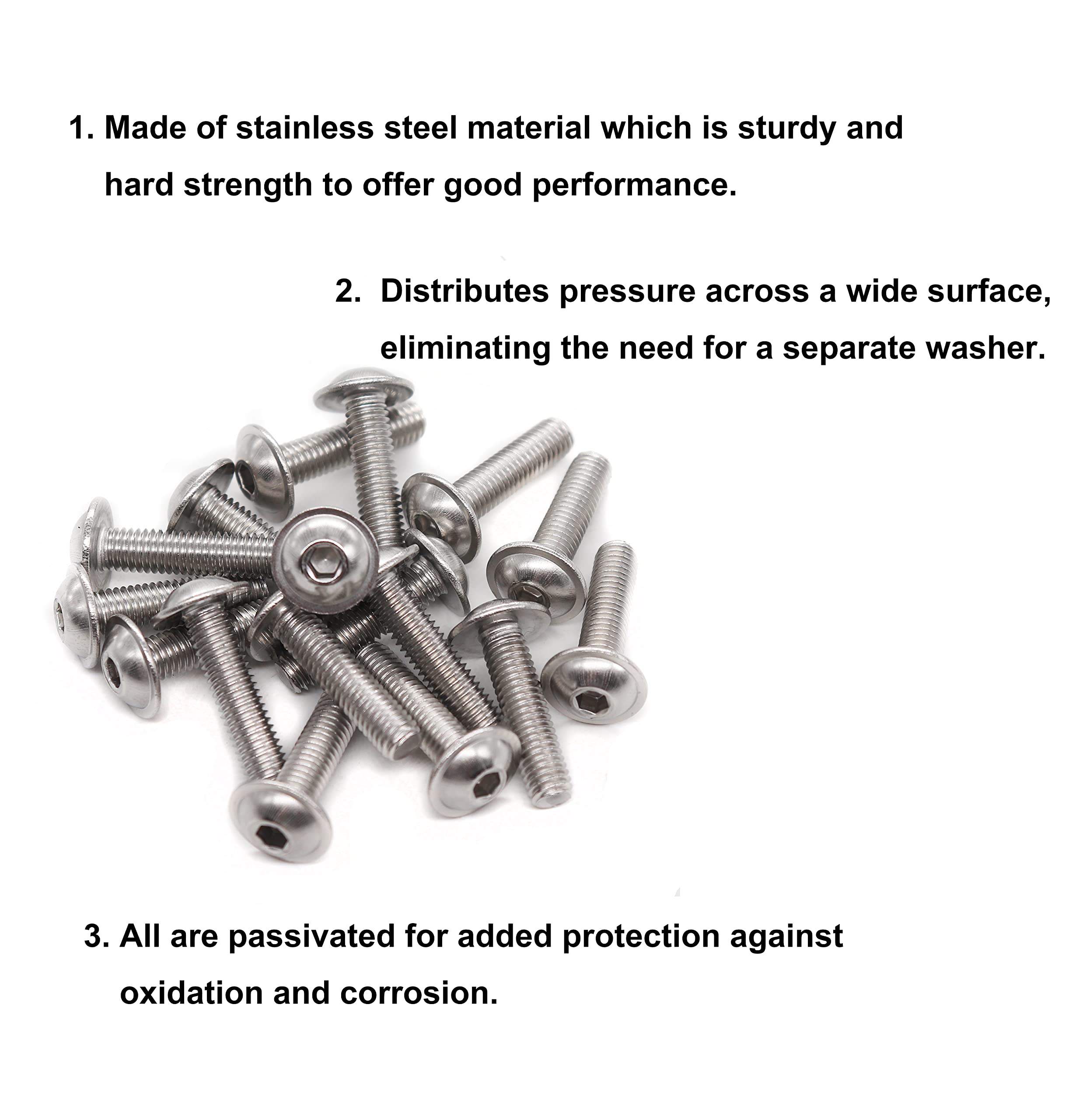 80pcs M6 x 30mm/ 35mm/ 40mm/ 45mm/ 50mm Flanged Button Head Hex Socket Cap Screws Nuts Assortment Kit, 80pcs, Allen Socket Drive, A2-70/18-8/304 Stainless Steel, Full Thread, Plain Finish