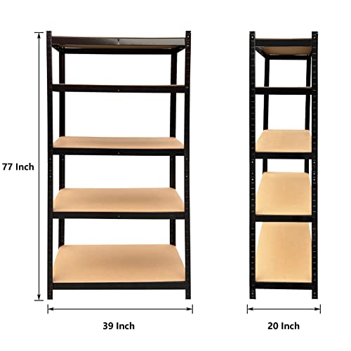 5 Tier Metal Shelves for Storage, Garage Shelving, Storage Shelves, Adjustable Heavy Duty Storage Rack, Kitchen Shelf, Garage Shelving for Shed, Workshop, Office, Warehouse, 175KG Capacity Per Shelf
