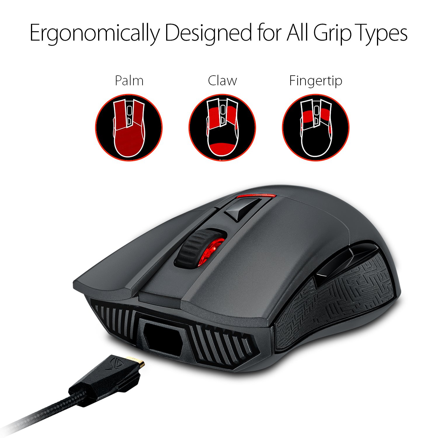 ASUS Optical Gaming Mouse - P502 ROG Gladius II | Ergonomic Right-hand Grip | PC Gaming Mouse for FPS Games | 12000 DPI Optical Sensor | Omron Switches | 6 Buttons | Aura Sync RGB Lighting