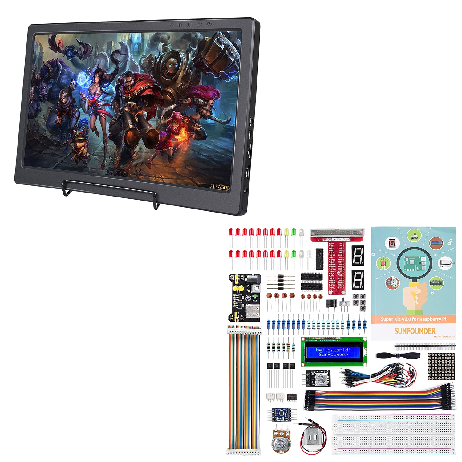 SunFounder Raspberry Pi Display 13.3 Inch IPS Portable HDMI Monitor with Raspberry Pi 4 Model B Starter Kit for Raspberry Pi Beginner