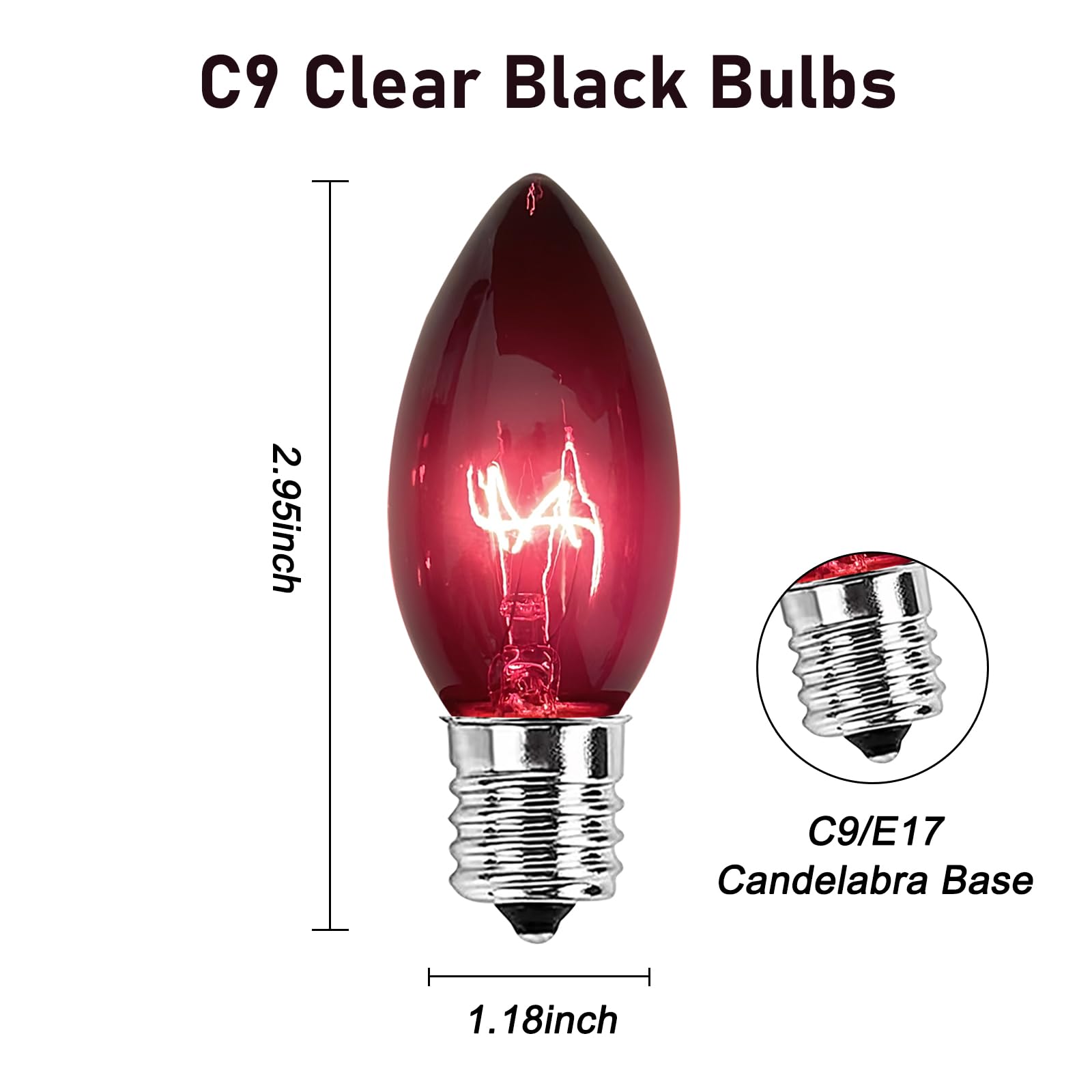 25 Pack C9 Halloween Replacement Bulbs, Black Halloween Bulbs Dark Purple Light for Indoor Outdoor Patio Halloween Christmas Party String Lights, 7W Incandescent, C9/E17 Intermediate Base