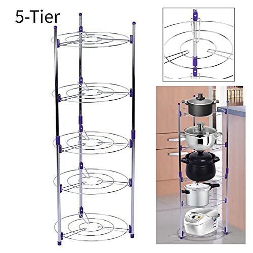 5 Tiers Pot Shelf, 101.5 x 35cm Silver Carbon Steel Home Kitchen Metal Wire Shelving Organizer Storage Rack Cookware Holder