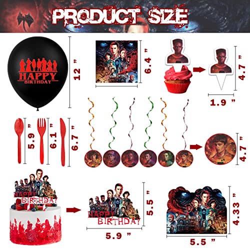 150PC Stranger Birthday Party Decorations - Stranger Party Favors for Birthday Includes Banner - Movie Backdrop - Invitation Cards - Cake Topper - Balloons -Tableware Package