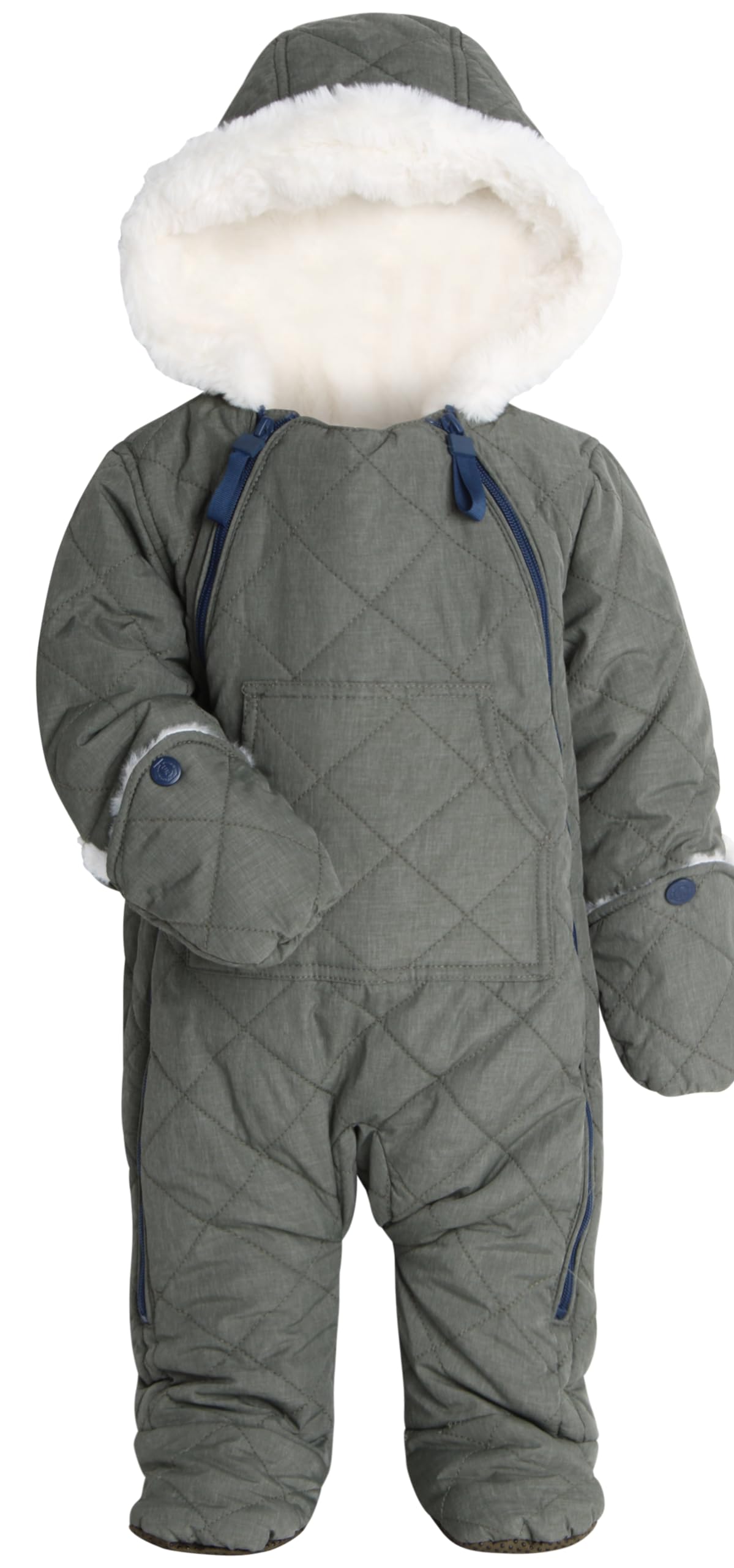 URBAN REPUBLIC Baby Boys' Pram Snowsuit - Quilted Fleece Lined Snowsuit with Gloves - Outerwear Coveralls (Sizes: 3-9M), Size 6M, Olive
