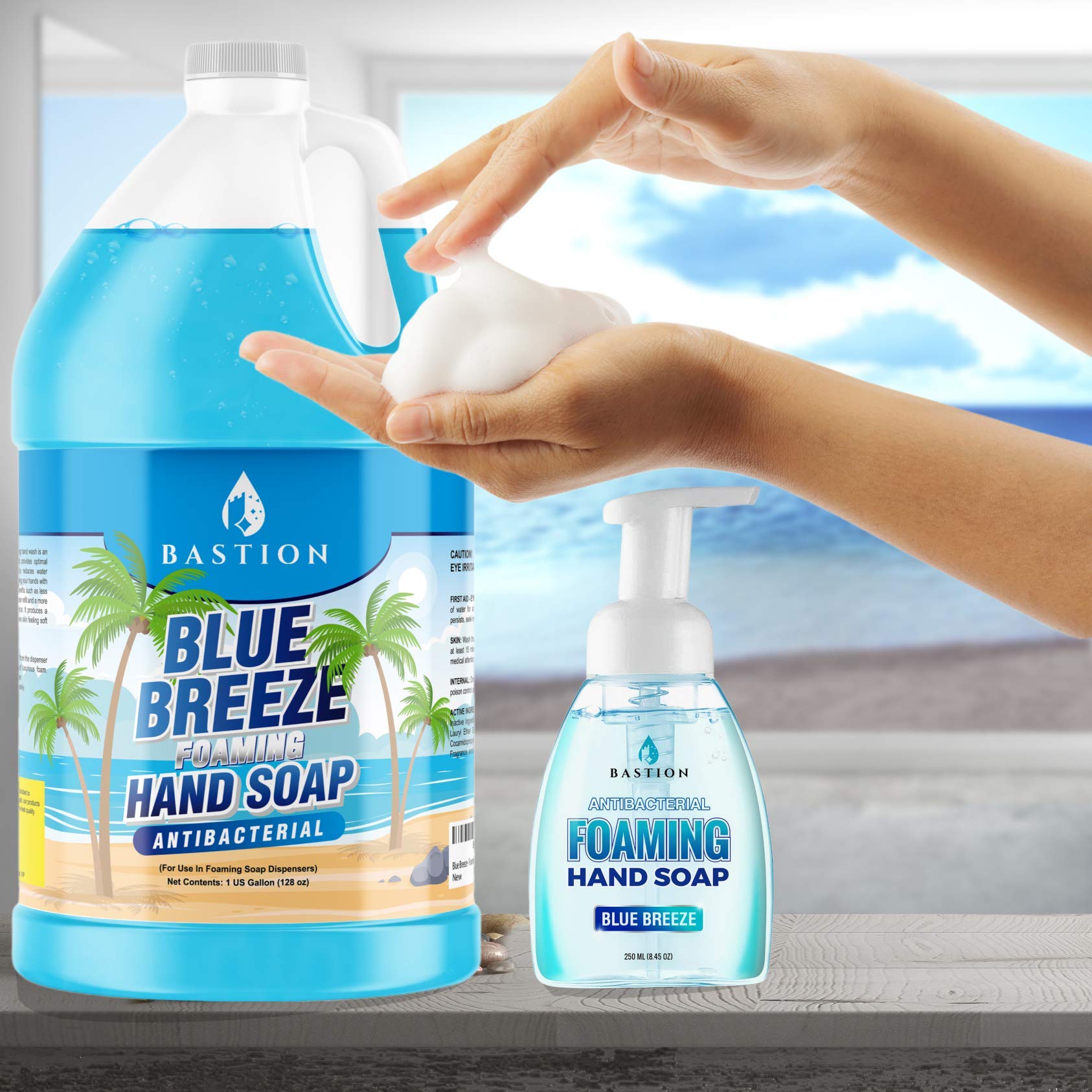 Bastion Foaming Hand Soap Refill - 1 Gallon (128oz) Antibacterial Hand Wash - Refreshing Clean Blue Breeze Scent Bulk Jug -Made In The USA