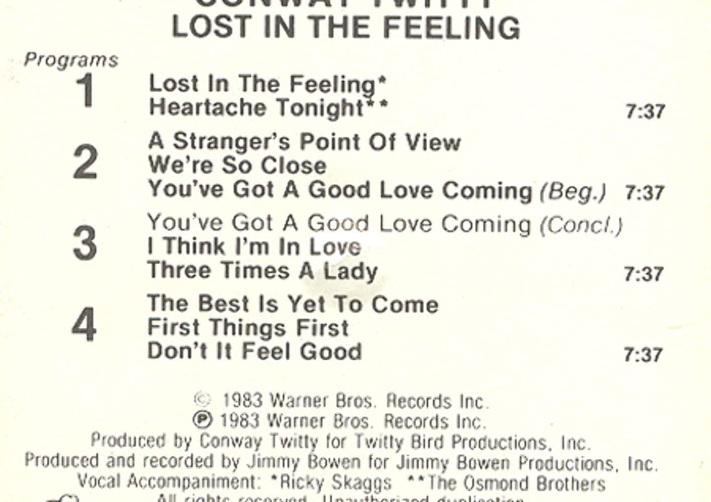 Conway Twitty: Lost in the Feeling -9209 8 Track Tape