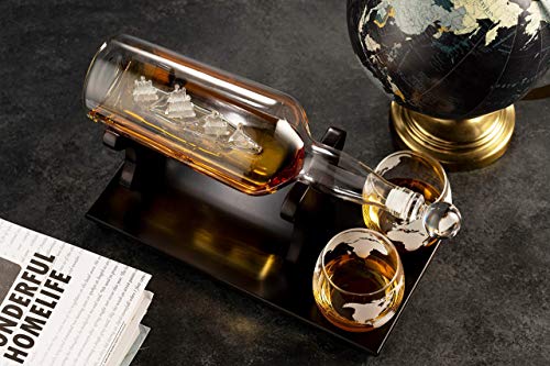 Godinger Ship In A Bottle Whiskey Decanter and Whiskey Glasses Bar Set, for Liquor Scotch Bourbon, Gifts for Men