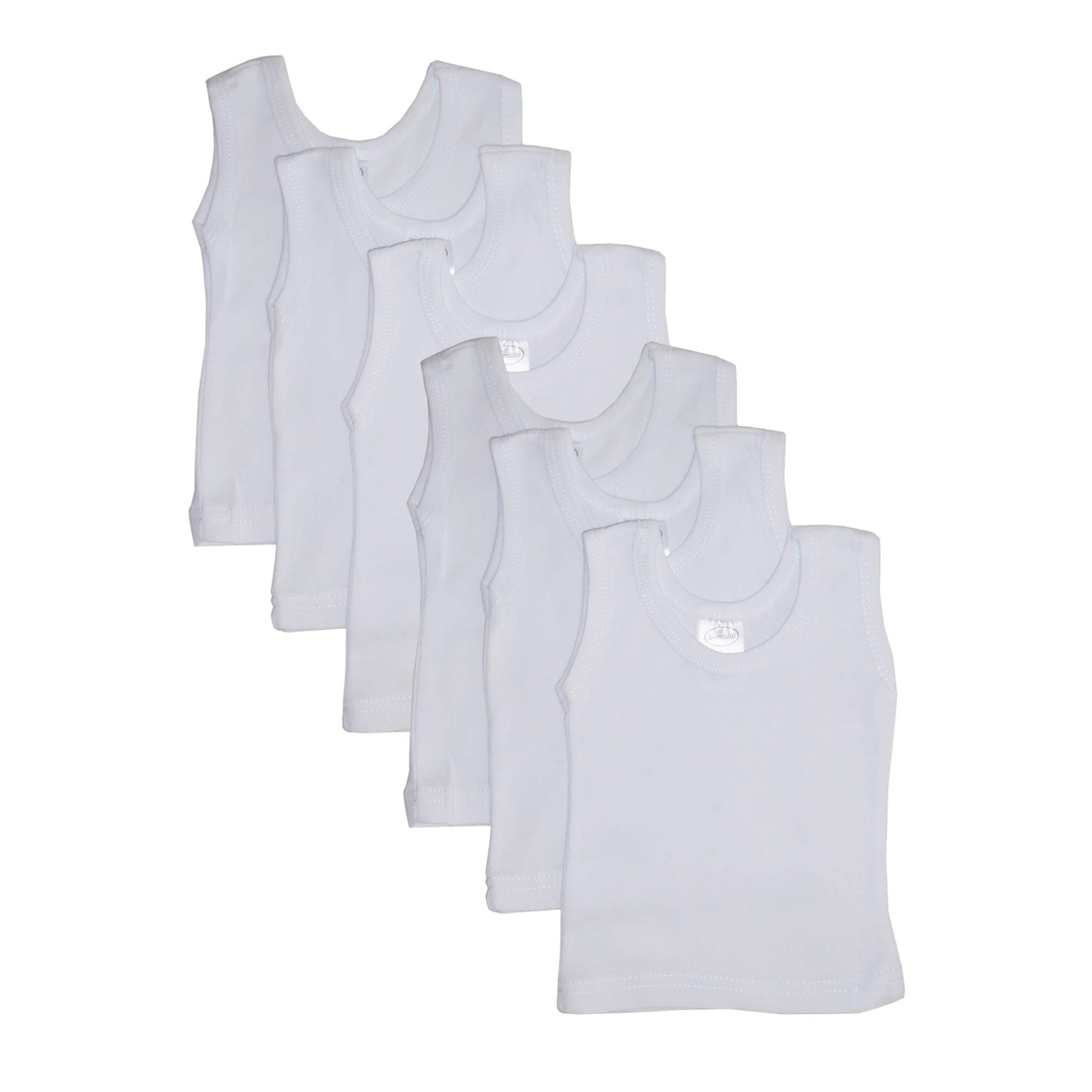 bambini Baby White Rib Knit Sleeveless Tank Top Shirt , Small 6 - Pack