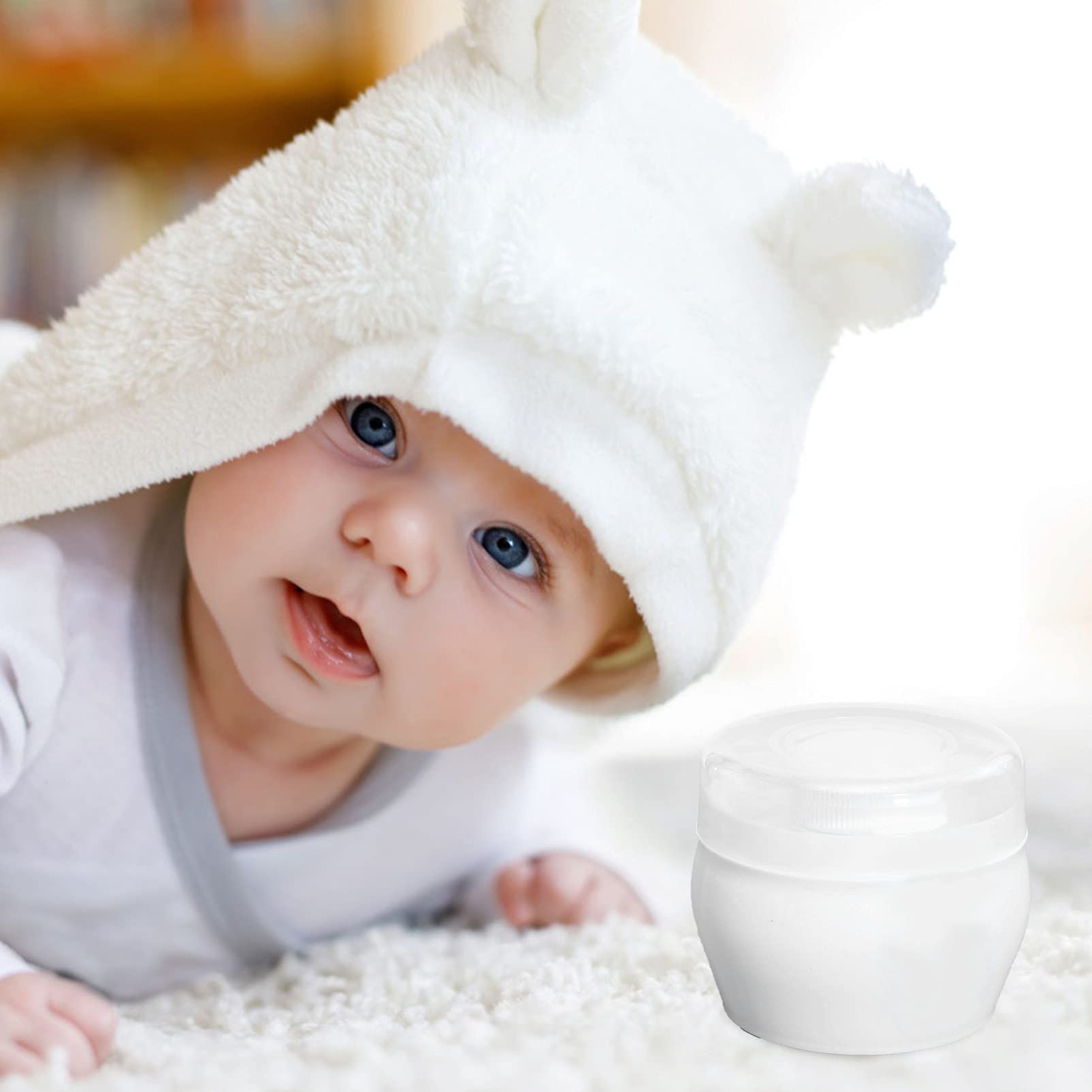2 Sets Powder Puff Soft Face Body Powder Puff Sponge Box Case Comfortable After Shower Powder Puff Cosmetic Container for Newborn Use White