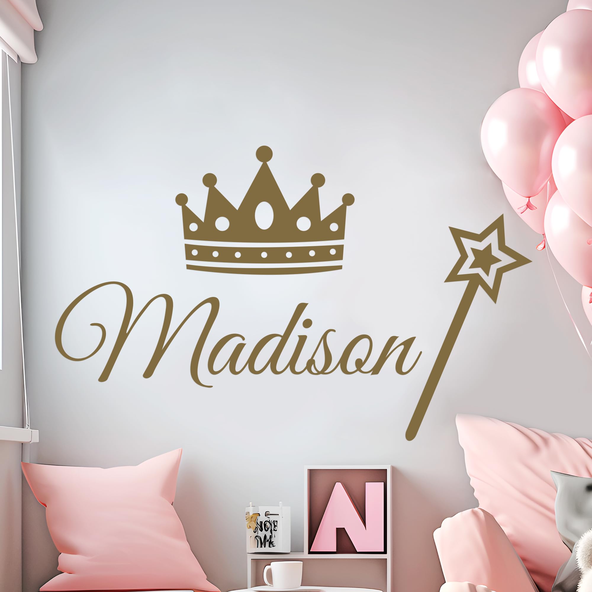 EGD Multiple Font Custom Name with Crown and Scepter Princess Wall Decals I Personalized Wall Decor for Girl Bedroom I Elegant Decor I Multiple Elements Options for Customization