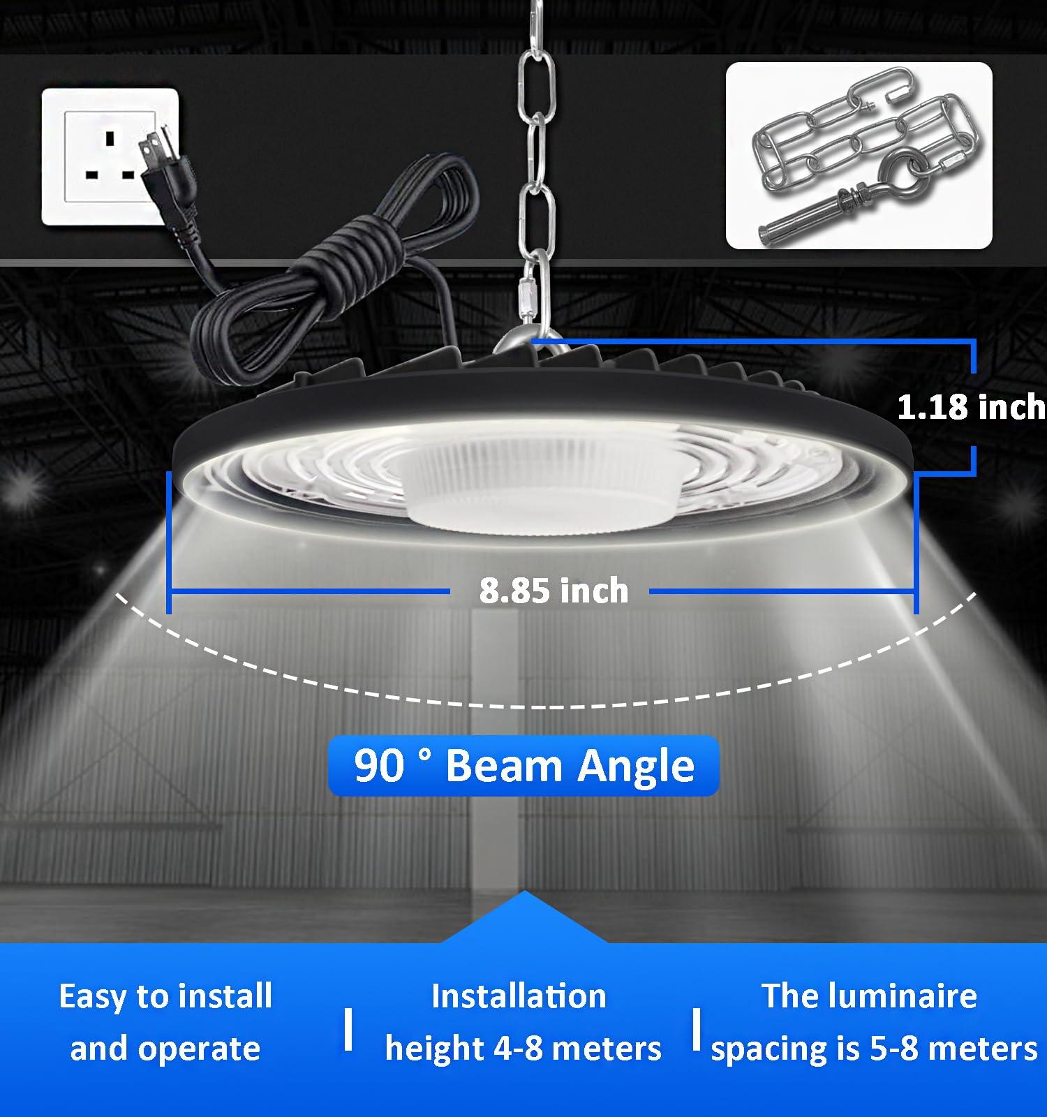 2 Pack LED High Bay Light 120W,5000K UFO Lighting with Steel Safety Rope, IP65 Waterproof Commercial LED Warehouse Lights for Shop Warehouse Factory etc. (with US Plug 5ft Cable)