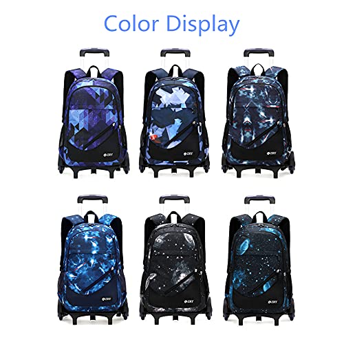 3Pcs Black Galaxy Rolling Backpacks for Boys Middle School Bags Trolley Elementary Bookbags on 6 Wheels