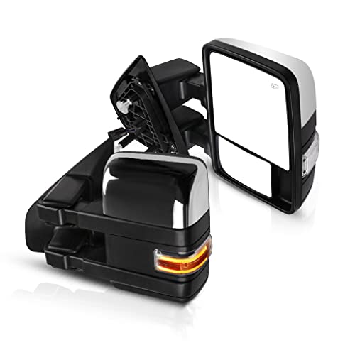 ECCPP Tow Mirrors Towing Mirrors Compatible with 2004-2014 for Ford for F-150 Pickup Truck with Left Right Side Power Control Heat Turn Signal Puddle Auxiliary Light with Chrome Housing