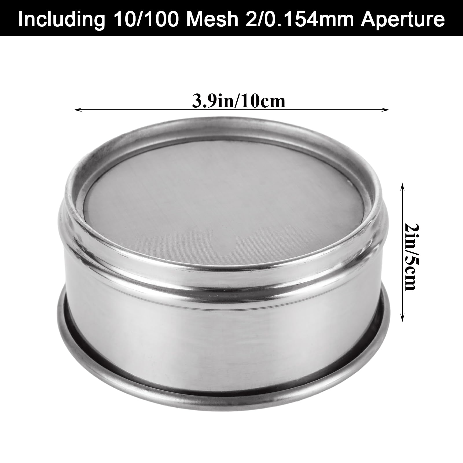 2 PCS Lab Sieves 304 Stainless Steel Test Sieves 100 Mesh 0.154mm + 10 Mesh 2mm Aperture Lab Standard Test Sieve φ10cm/4”Dia Economy Test Sieve for Industrial Laboratory