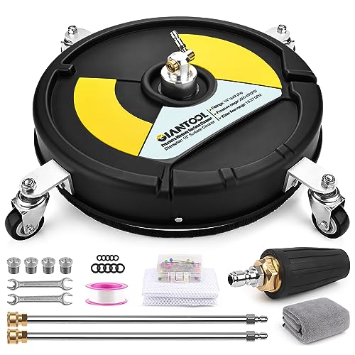 18" Pressure Washer Surface Cleaner, Power Washer Surface Cleaners with 4 Wheels, Max 4000PSI Surface Cleaner for Pressure Washer, 1/4” Quick Plug, 2 Extension Wands for Cleaning Sidewalk, Decks