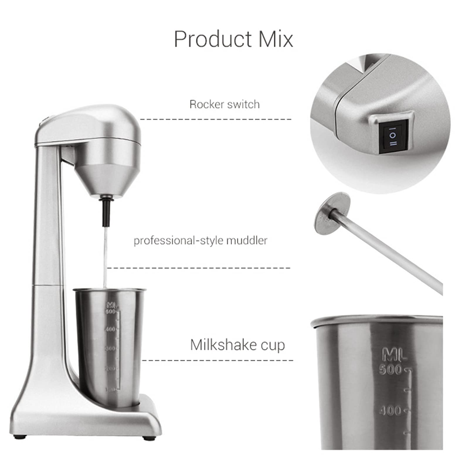 500ml Electric Milkshake Maker Machine 100W Household Commercial Juice Fruit Ice Mixer Single Head Milk Tea Drink Mixer Blenders 110V 23000RPM